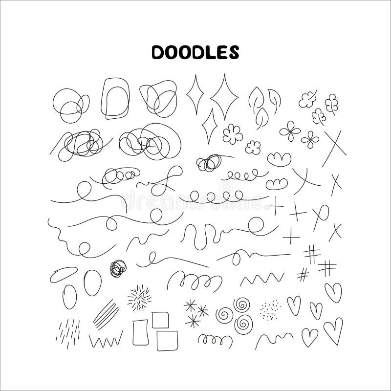 Hand Drawn Doodles, Scribbles Elements Set. Vector Textured Brush Strokes, Stamp Brushes Stock ...