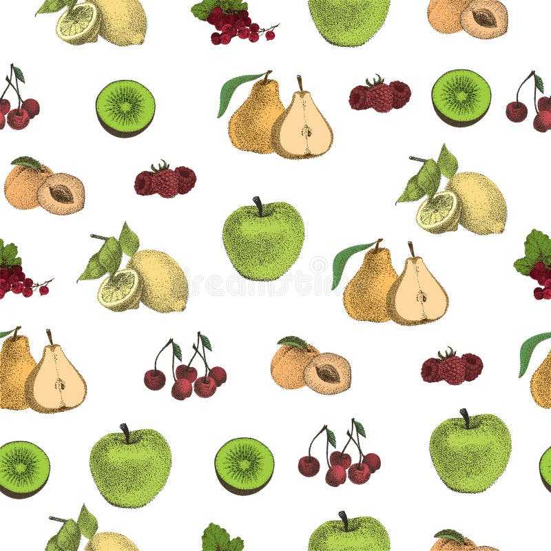 Hand Drawn Dot Fruits Pattern Stock Illustration - Illustration of ...