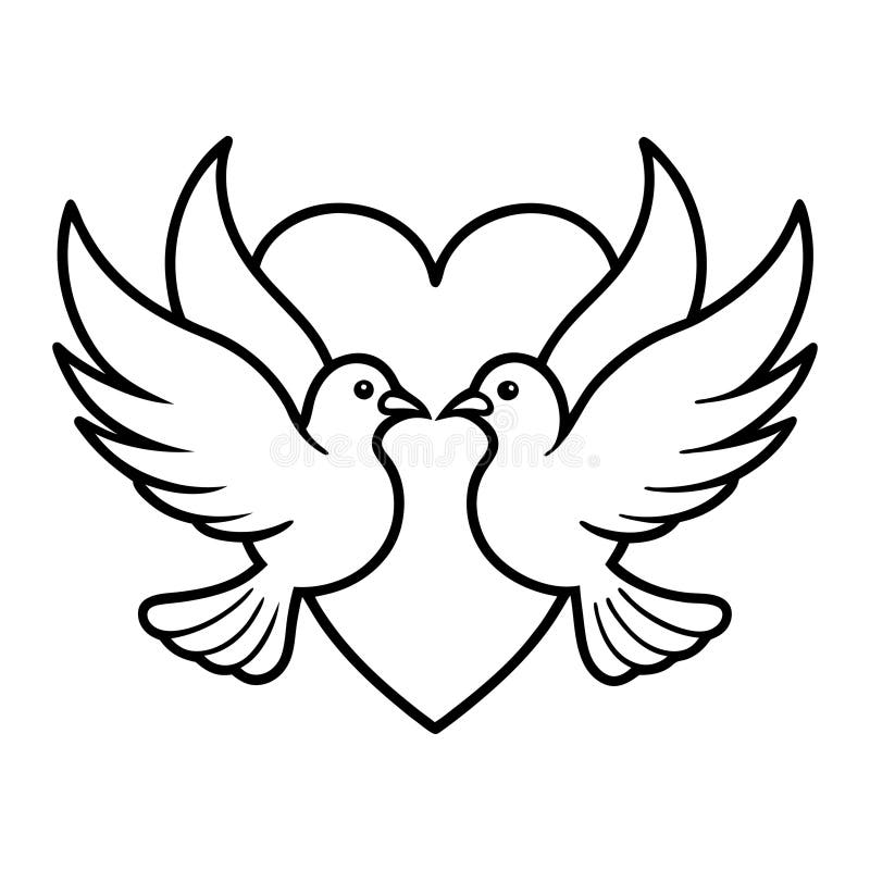 Hand-Drawn Doves and Heart Symbolizing Love and Unity in Line Art 3 ...
