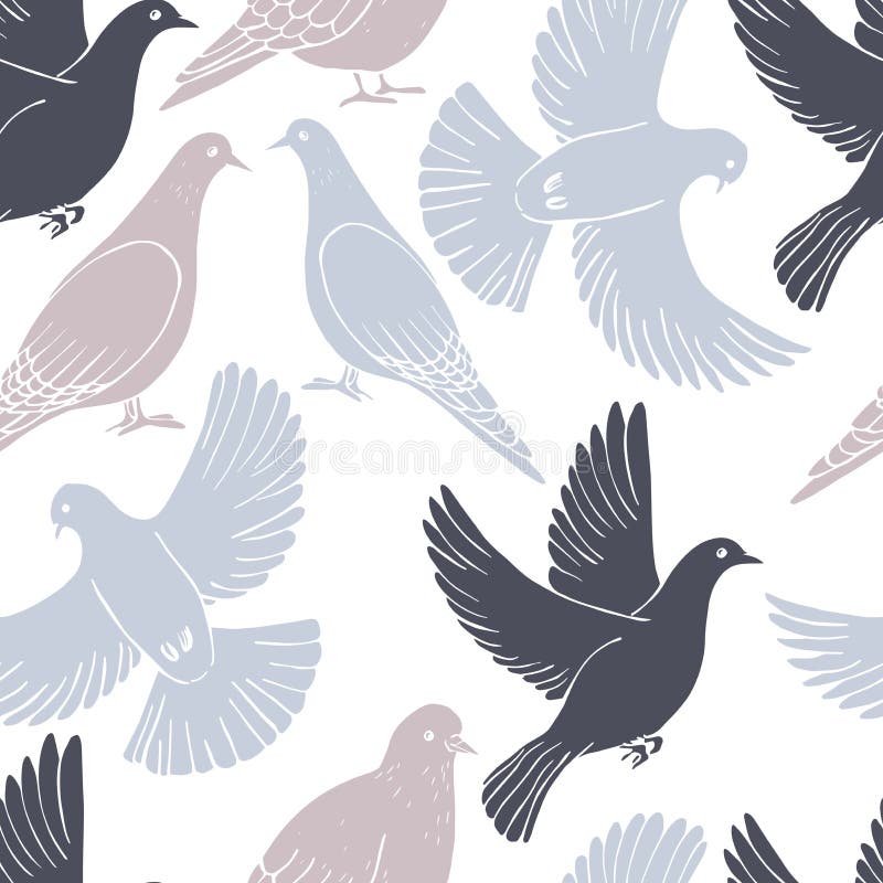 Hand Drawn Doves. Vector Seamless Pattern Stock Vector - Illustration of decoration, dove: 151878404