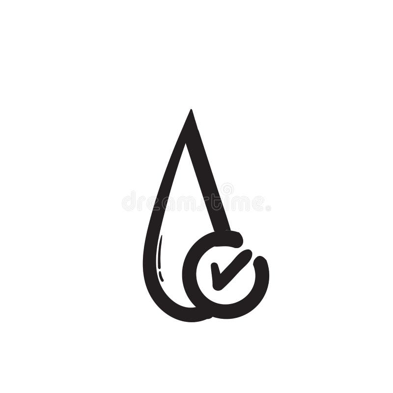 Hand Drawn Drop of Water with Check Mark Symbol Illustration Doodle ...