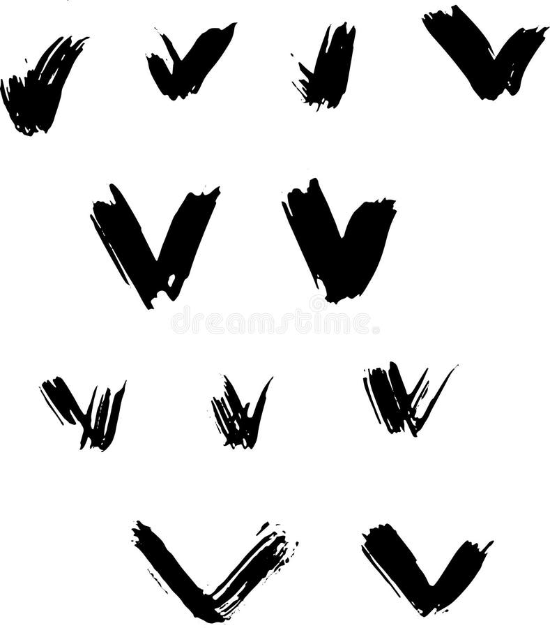 Hand Drawn Dry Brush Check Mark Set Stock Vector - Illustration of ...