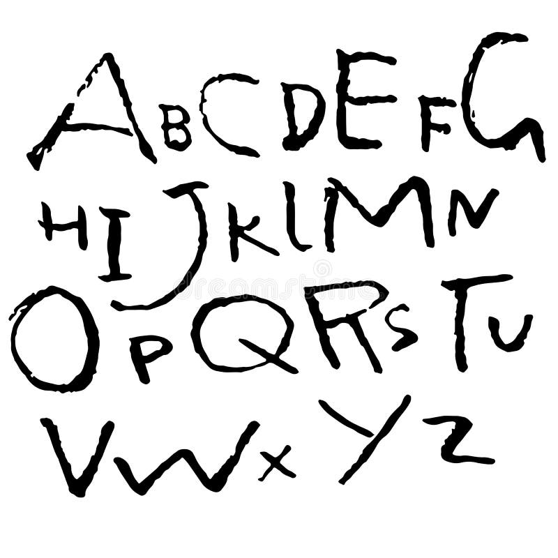 Simple Alphabet Letters. Handdrawn Grunge Ink Font. Vector Illustration ...