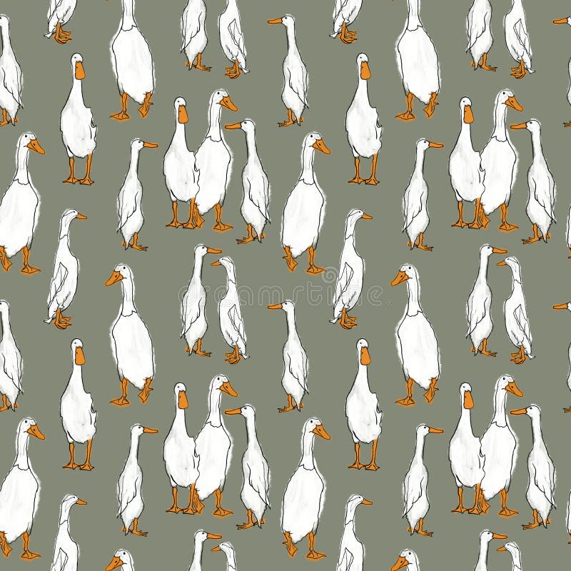 Funny Hand Drawn Ducks Pattern Design Stock Illustration - Illustration ...