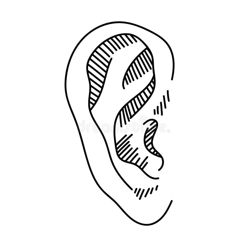 Hand Drawn Ear Sketch Symbol. Vector Listen Element in Doodle Style ...