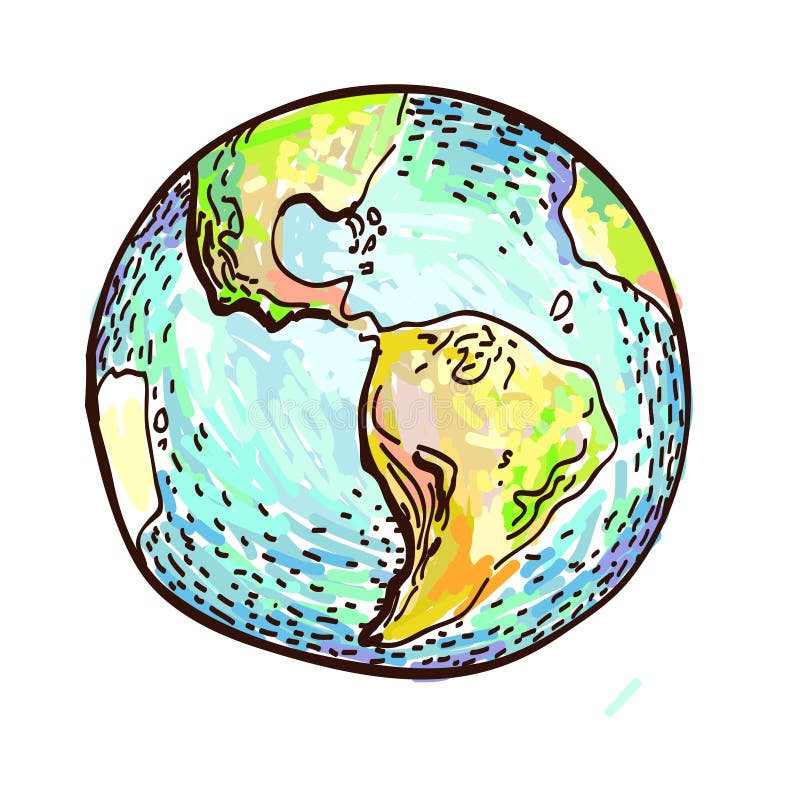 Hand drawn earth on white stock illustration. Illustration of isolated ...