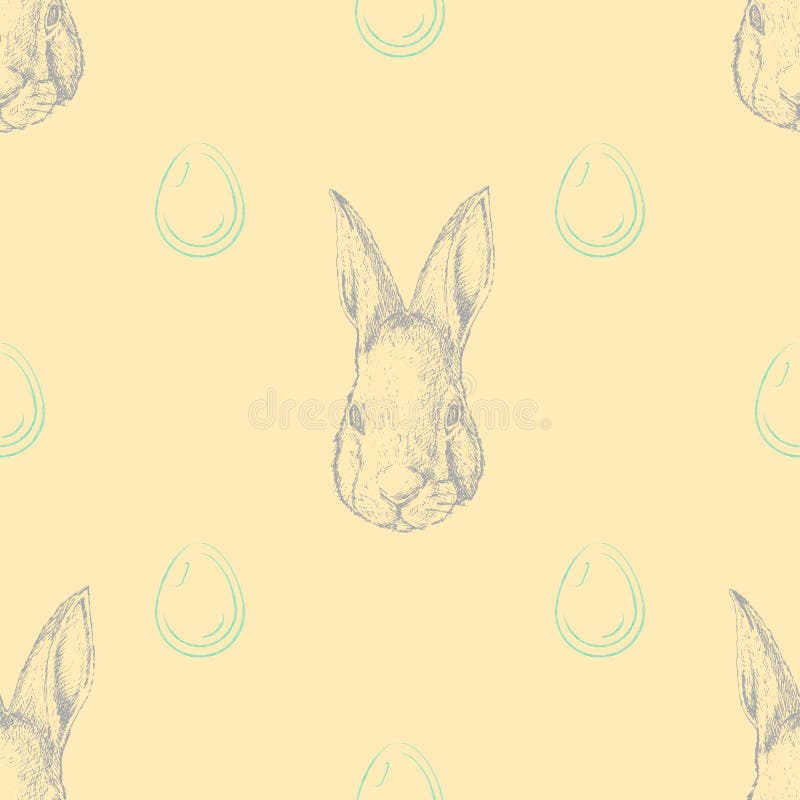 Hand Drawn Easter Bunny Head Seamless Pattern. Easter Rabbits Seamless ...