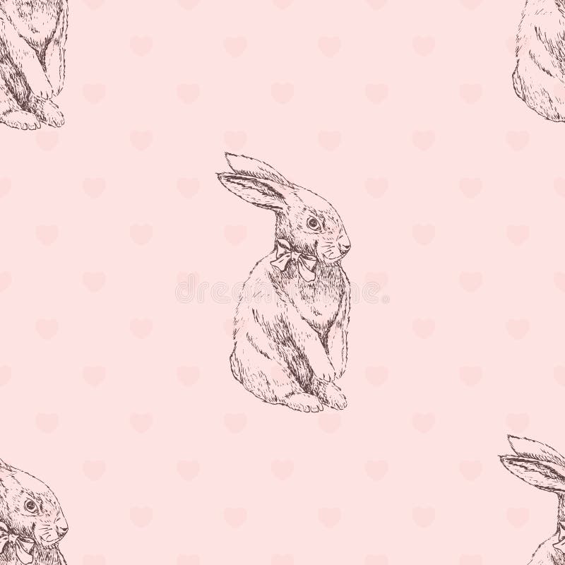 Hand Drawn Easter Bunny Seamless Pattern. Rabbit Sketch Seamless ...