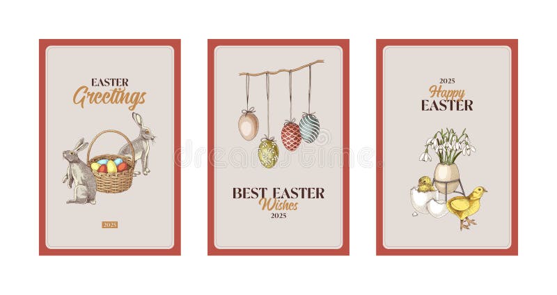 Hand Drawn Easter Cards Collection Stock Vector - Illustration of ...