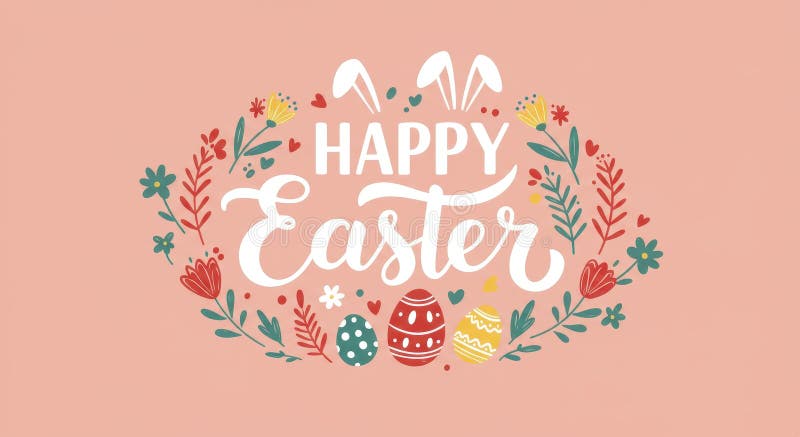 Hand-drawn Easter Design with Decorated Eggs and Flowers Surrounding ...