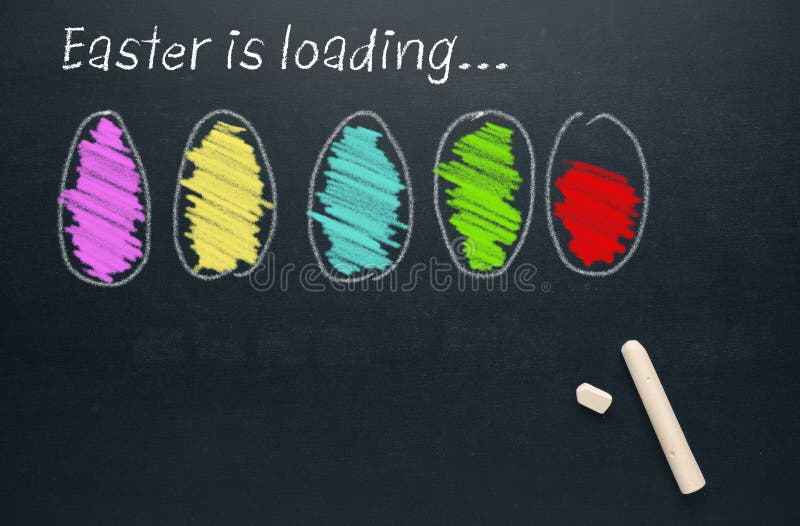 Easter is Loading Concept with Eggs on Blackboard Stock Image - Image ...