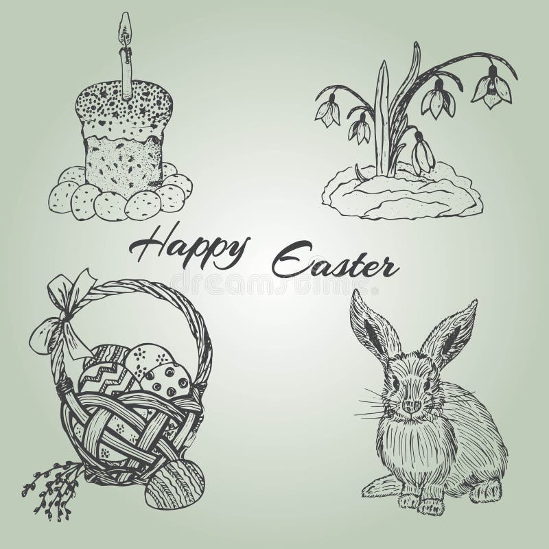 Hand drawn easter set stock illustration. Illustration of card - 65955833