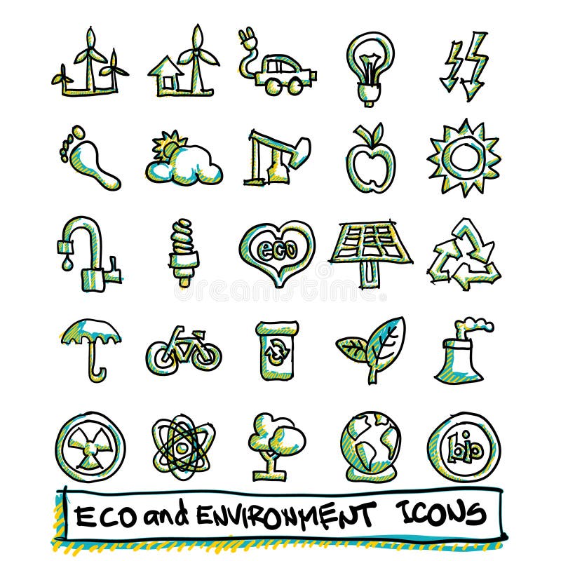 25 Hand Drawn Eco and Environment Icons Collection Stock Vector ...