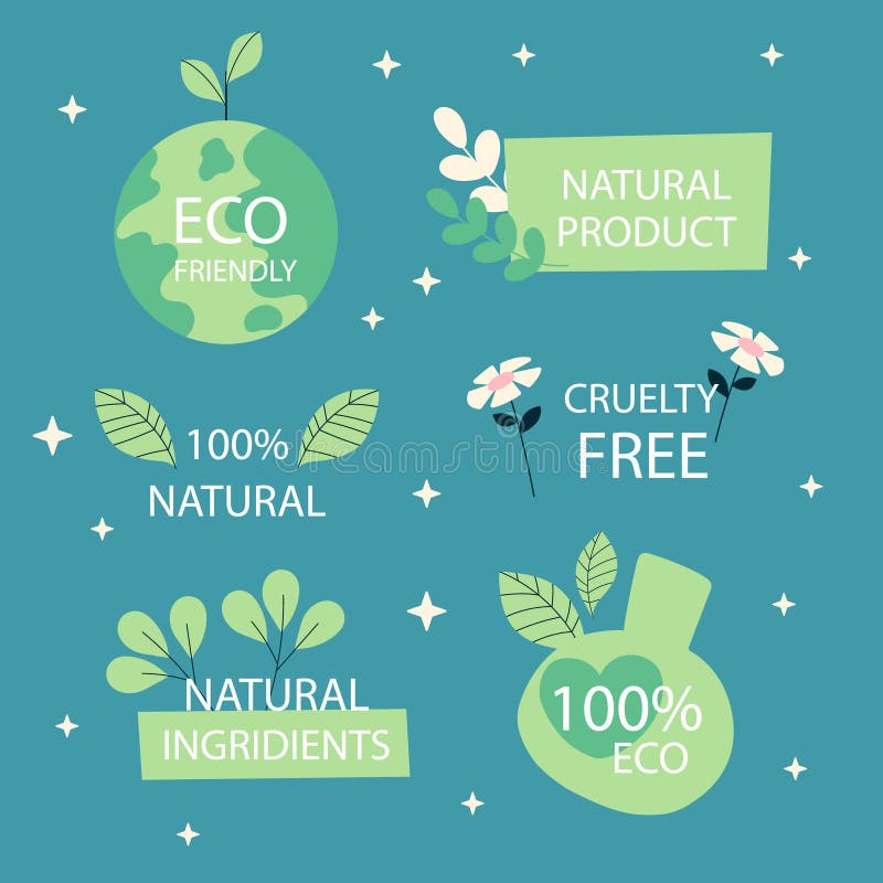 Hand Drawn Eco Friendly Label Set Vector Illustration. Stock Vector ...