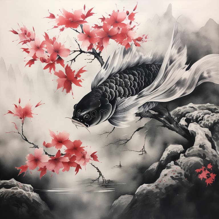 Hand-Drawn Elegance Japanese Sumi-E Magic Stock Illustration ...