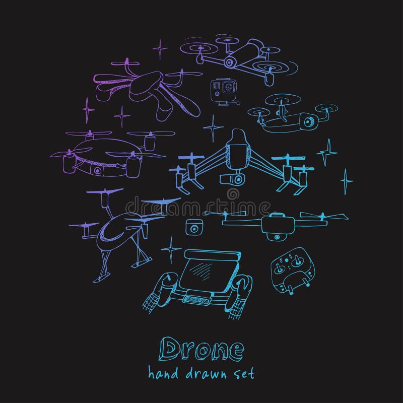 Hand Drawn Element Drone and Controller Connecting. Stock Vector ...