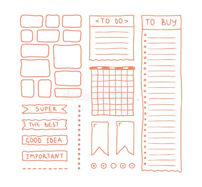 Doodle Red Bullet Journal, Textbox, Simple Set. Hand Drawn Elements ...