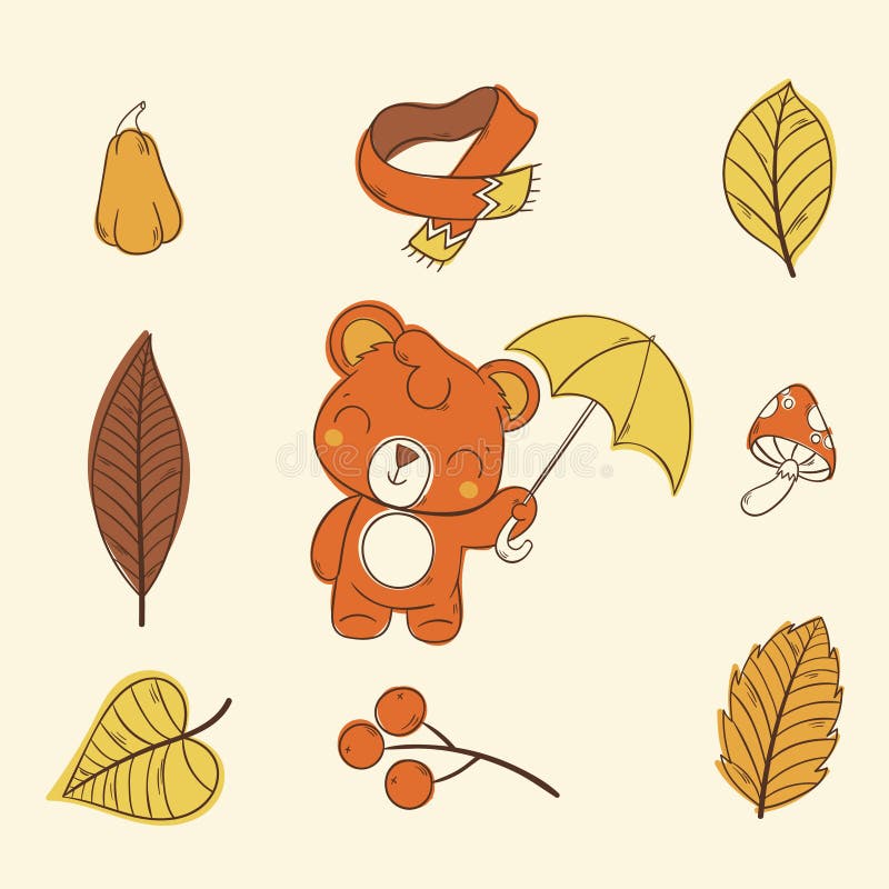 Hand Drawn Elements Set for Autumn Celebration Vector Illustration ...