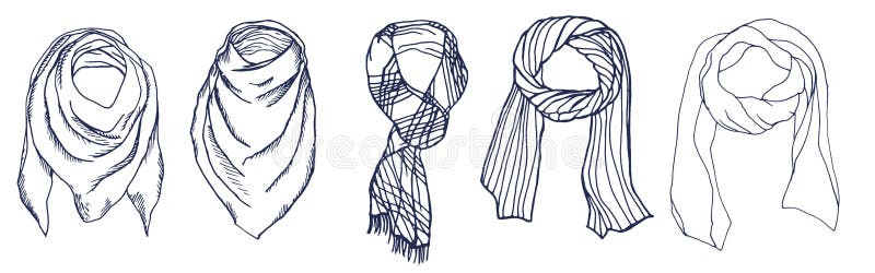Hand Drawn Elements Set with Graphic Scarfs, Shawls. Vector ...