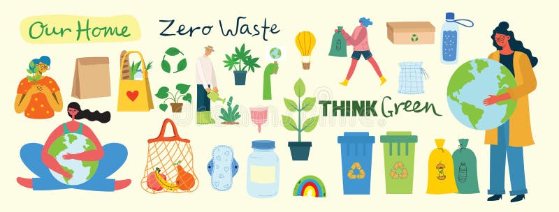 Hand Drawn Elements of Zero Waste Life in Vector. Eco Style. No Plastic ...