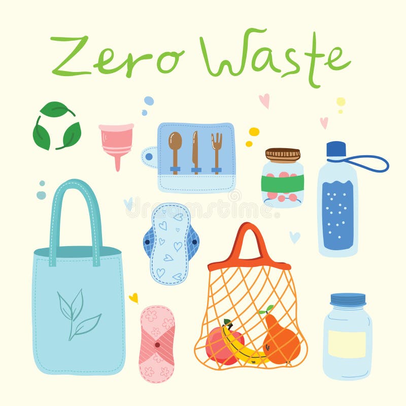 Hand Drawn Elements of Zero Waste Life in Vector. Eco Style. No Plastic ...