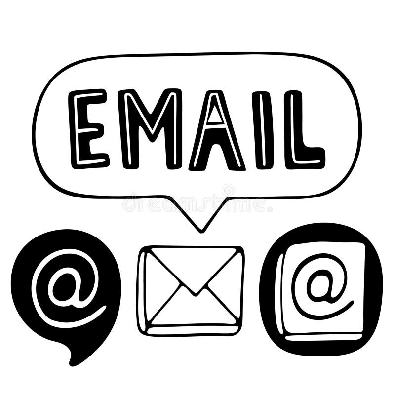 Hand Drawn Email Symbols and Word in Speech Bubble on Transparent ...