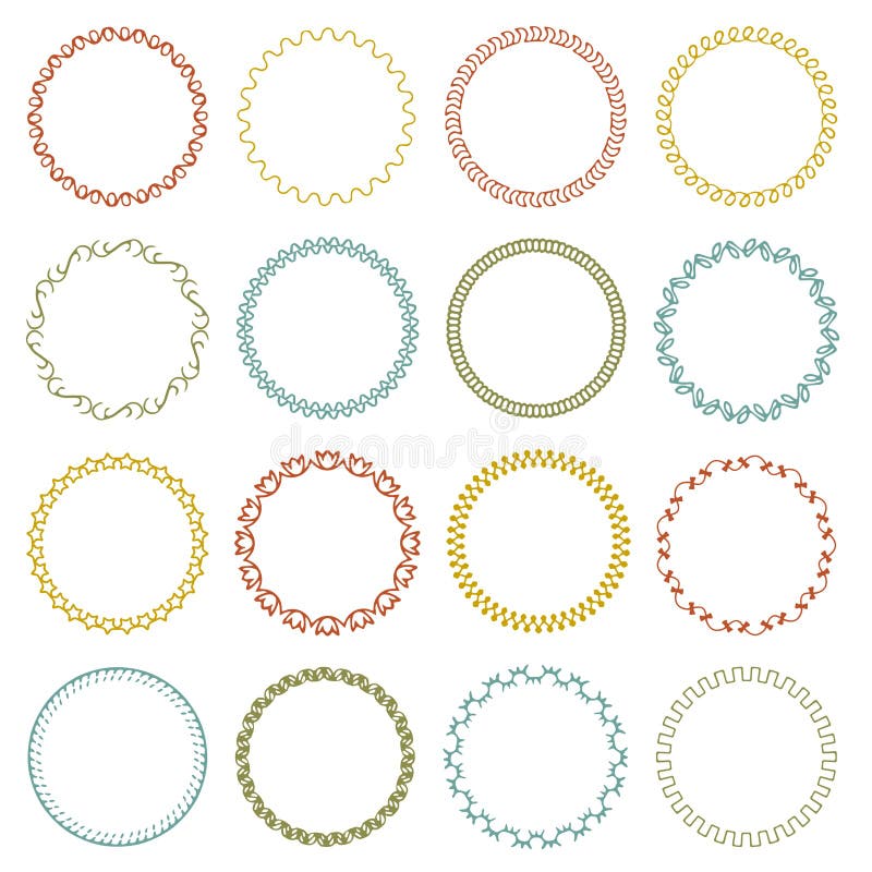 Hand Drawn Embroidery Stitch Round Frames Stock Illustration ...