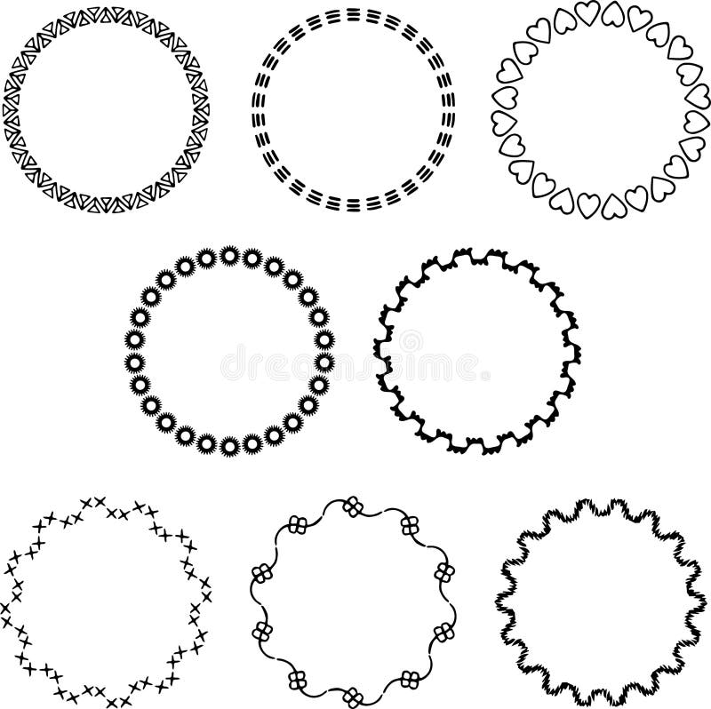 Hand Drawn Embroidery Stitch Vector Black Circle Frames Stock ...