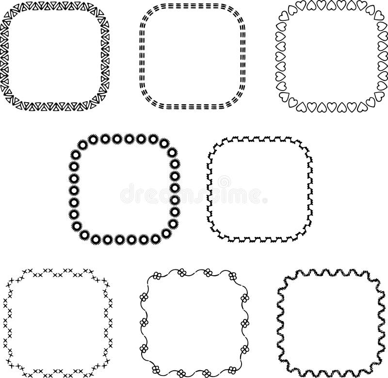 Hand Drawn Embroidery Stitch Vector Black Square Frames Stock ...