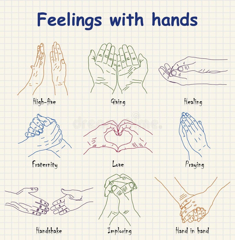 Emotions and Feelings Set of Twelve Hand Drawn Illustrations Stock ...