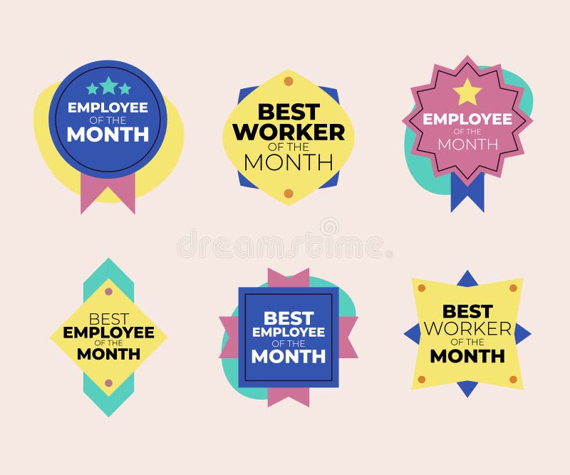 Hand Drawn Employee of the Month Badges Set Vector Illustration. Stock ...