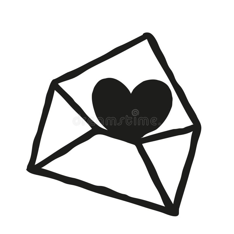 Hand Drawn Envelope with a Heart Handmade with a Thin Single Line Stock ...