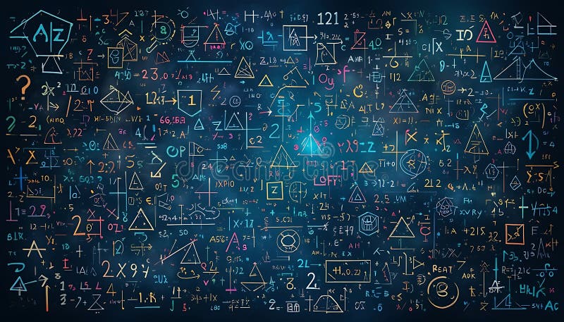 Hand Drawn Equations and Formulas on a Blue Background Stock ...