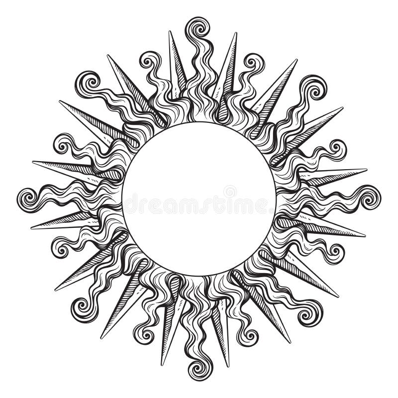 Hand Drawn Etching Style Frame in a Shape of Sun Rays Vector ...