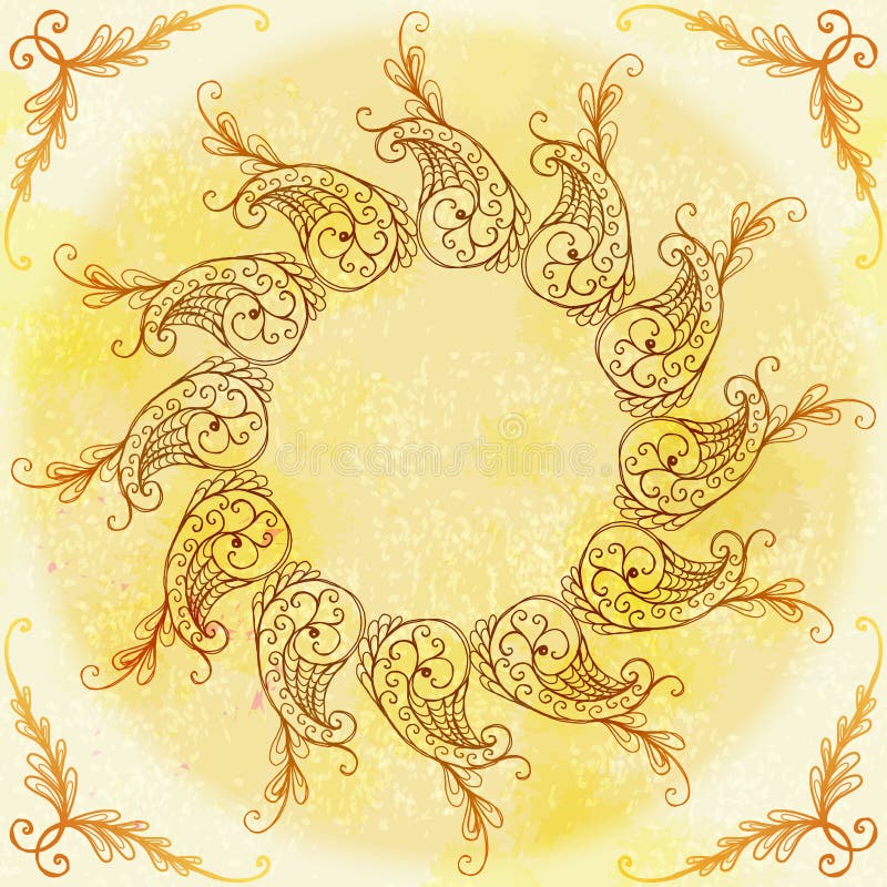 Hand Drawn Ethnic Circular Beige Ornament Stock Vector - Illustration ...