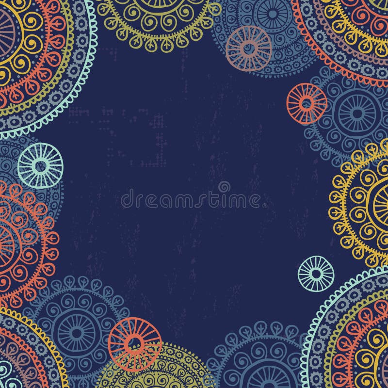 Hand Drawn Ethnic Frame in Blue Tones Stock Vector - Illustration of ...