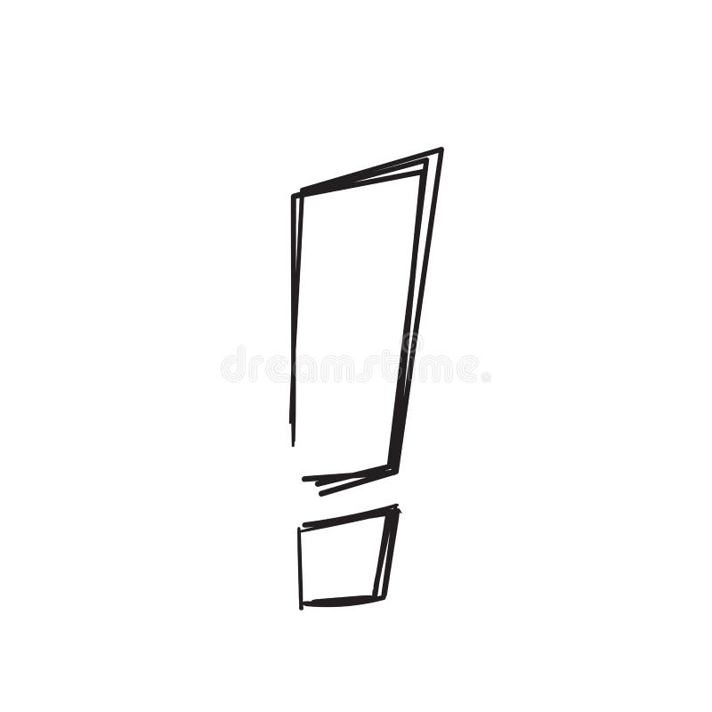 Hand Drawn Exclamation Mark Icon Sign with Doodle Line Art Style Stock ...
