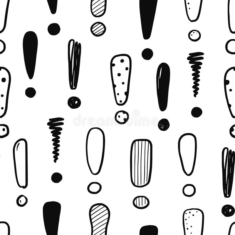Hand Drawn Exclamation Mark Seamless Pattern. Scribble Doodle ...
