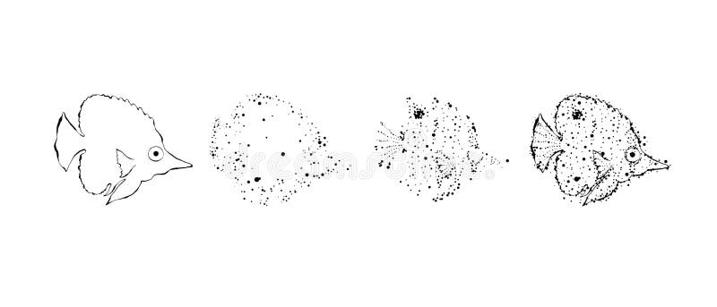 Hand Drawn Exotic Fish. Outline Design with Dots. Design Element. Stock ...