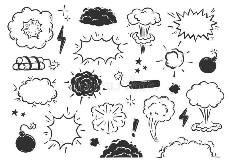 Hand Drawn Explosion, Bomb, Smoke Stock Vector - Illustration of hand ...