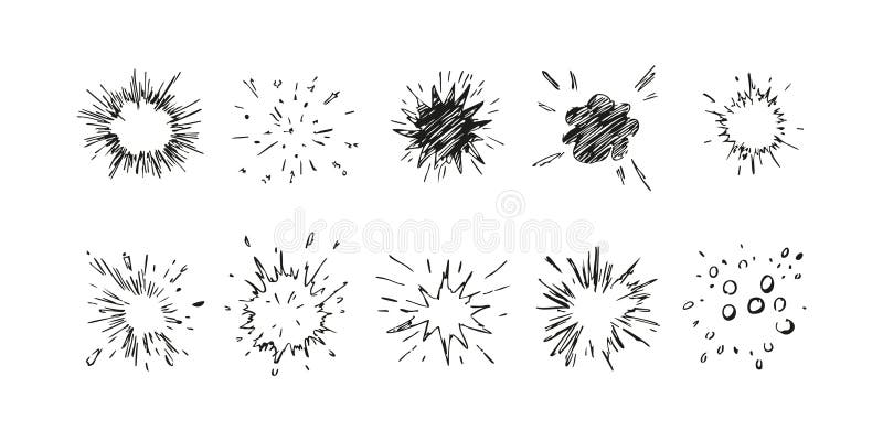Hand-Drawn Explosion Effect Set. Dynamic Comic Style Burst Collection ...
