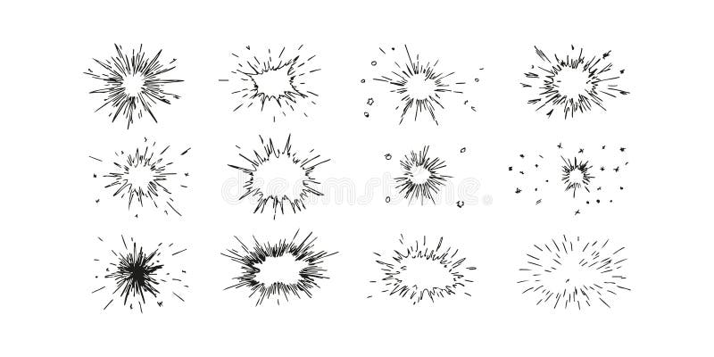 Hand-Drawn Explosion Effect Set. Dynamic Energy Burst Collection Stock ...
