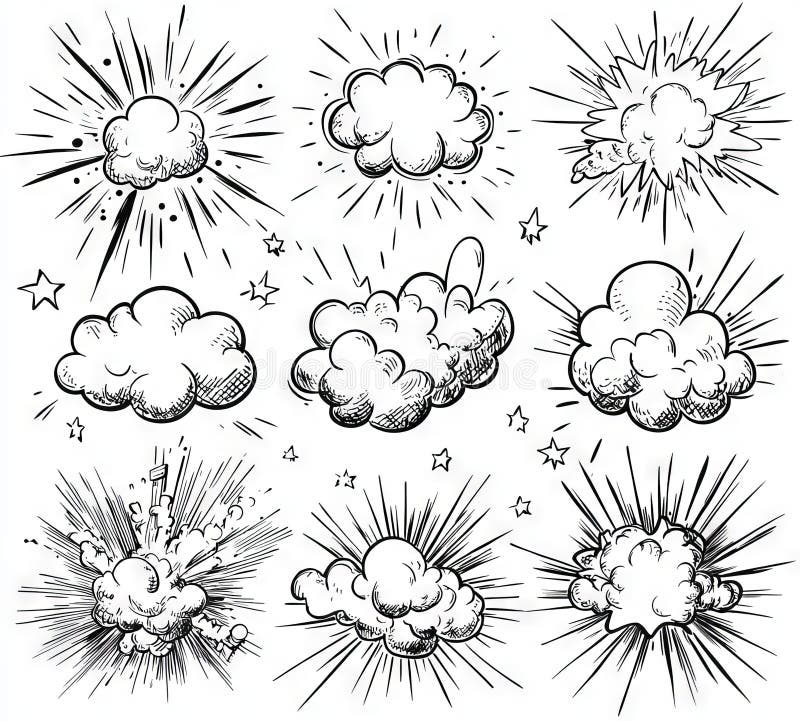 Hand-drawn Explosion Speech Bubble with Splash Smoke, Comic Doodle ...