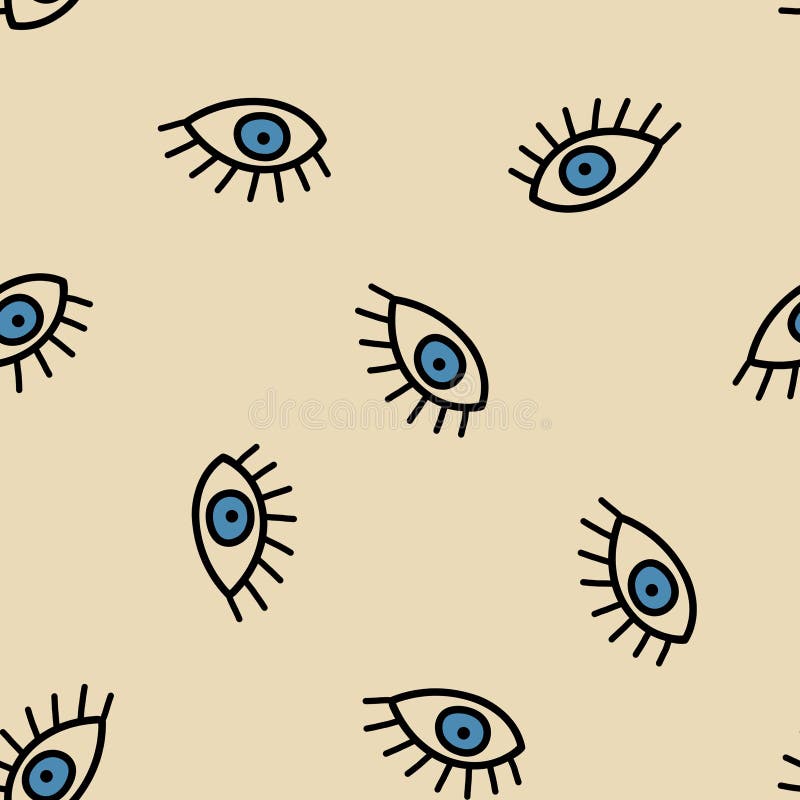 Hand Drawn Eye Doodles Seamless Pattern. Stock Illustration ...