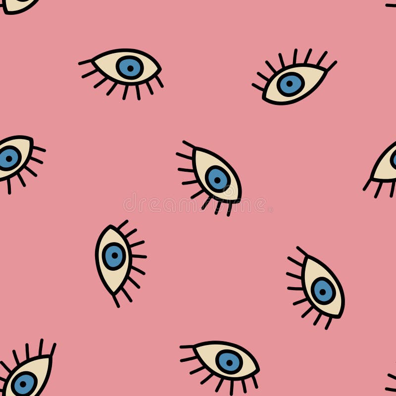 Hand Drawn Eye Doodles Seamless Pattern. Stock Illustration ...