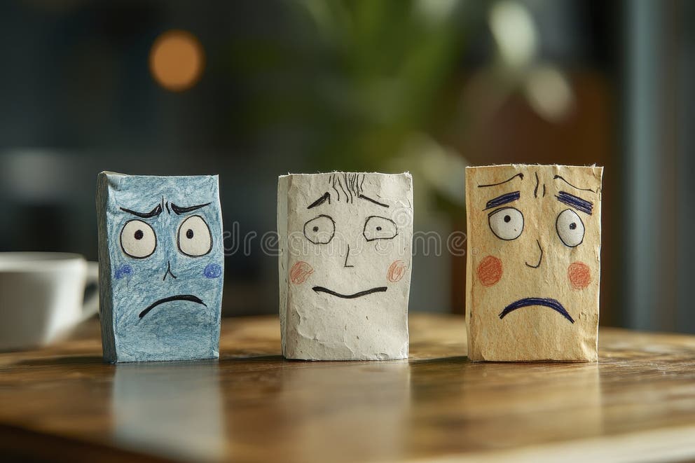Hand-Drawn Faces on Blocks Expressing Sadness, Worry, and Concern Stock ...