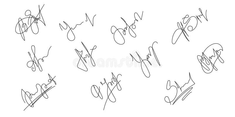 Hand Drawn Fake Autograph Samples Set Stock Vector - Illustration of ...