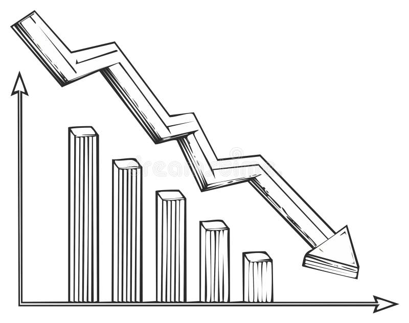 Hand Drawn Falling Graph Line Over Declining Bar Chart Representing ...