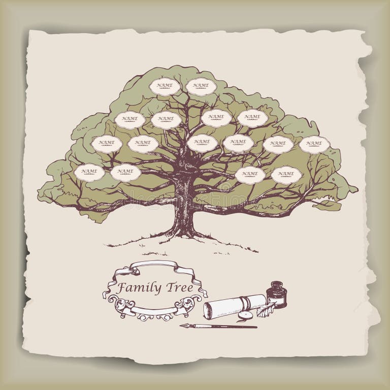 Hand-drawn Family Tree with Decorative Elements. Stock Vector ...