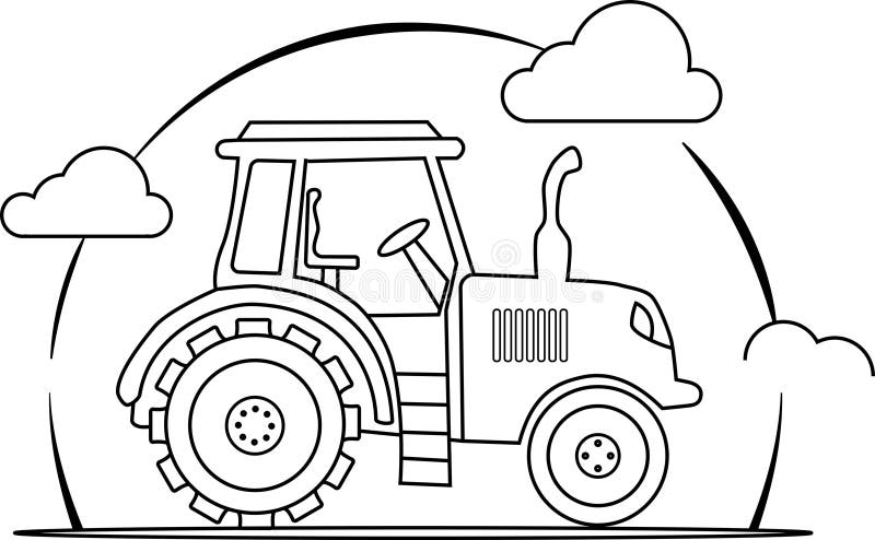 Hand Drawn Farm Tractor Outline Coloring Page Vector Illustration Stock ...